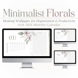 Minimalist Florals Desktop Wallpaper Organizer, Kalender 2024 ...
