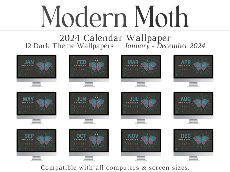 Dark Theme Desktop Wallpaper, Calendar Wallpaper, Modern, Moth ...