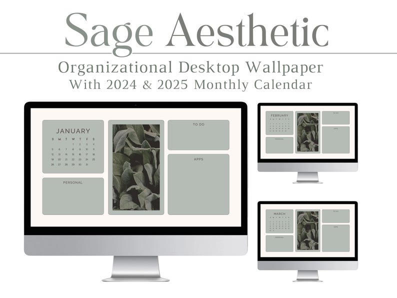 2025 Sage Aesthetic Desktop Wallpaper Organizer, Green, Aesthetic ...