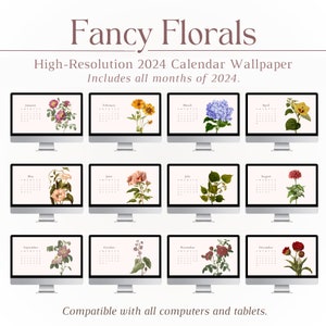 Fancy Florals Desktop Wallpaper 2024 Calendar, Computer Background, PC ...