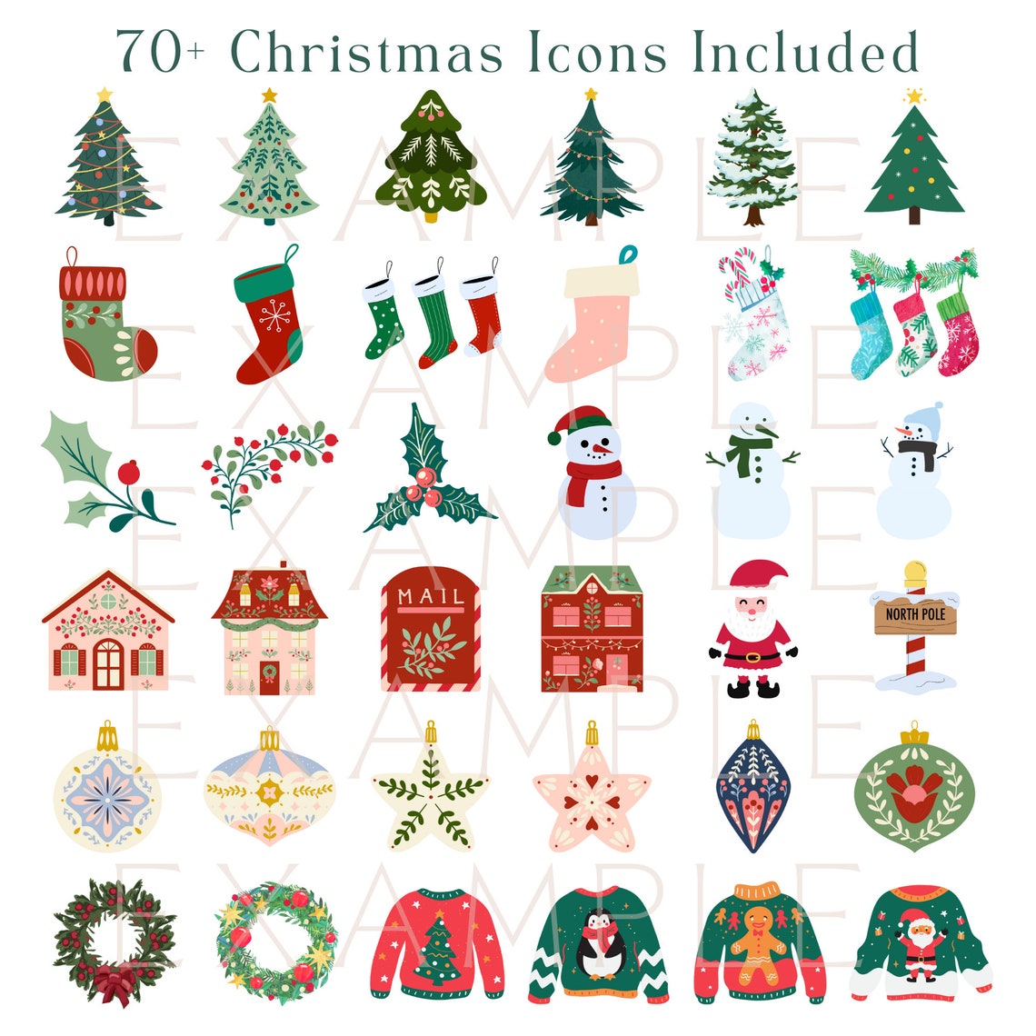 70 Christmas Icons, Folder Icons, Mac, Windows, PC, Notion, Goodnotes ...