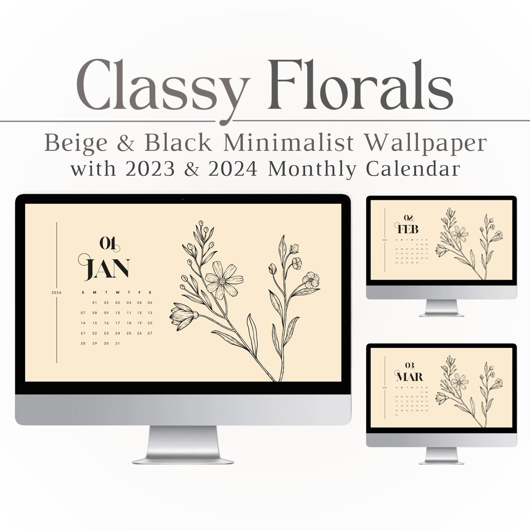 2023-2024 Calendar Wallpaper, Beige, Classy Florals, Computer ...