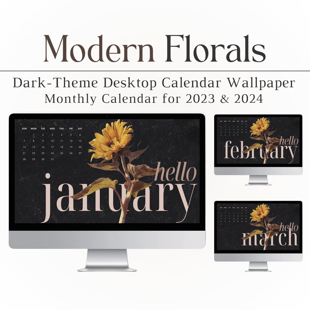 2023 & 2024 Desktop Wallpaper, Calendar, Floral, Dark, Dark Theme ...