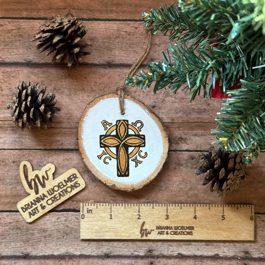 ICXC Cross Ornament | Hand-painted Orthodox Cross Ornament | Black and ...