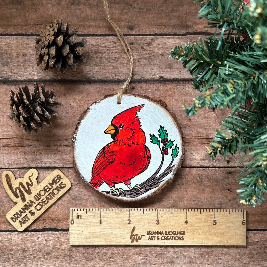 Hand-painted Cardinal Wood Slice Ornament: Memorial Christmas Decor - Etsy