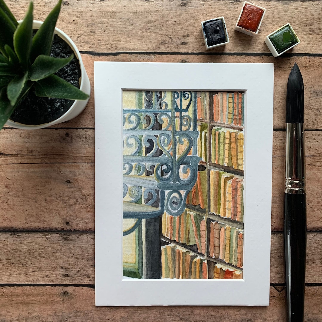 Trinity College Library Watercolor Painting: Dublin Bookshelf Art (JPEG ...