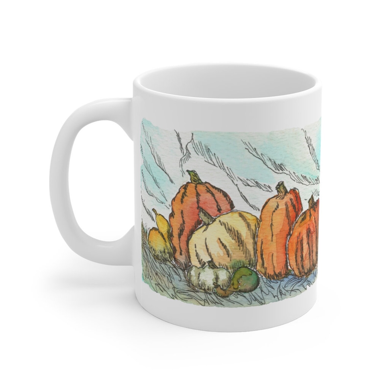 Pumpkin Mug | 11oz Ceramic Autumn Mug | Pumpkin Cup | Watercolor ...