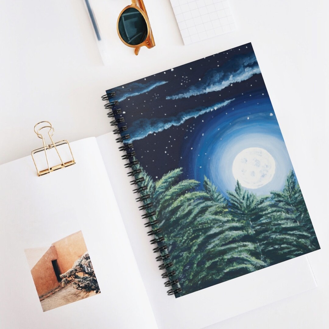 Moonlight Spiral Notebook | Moon and Stars 6x8 Spiral Notebook - Ruled ...