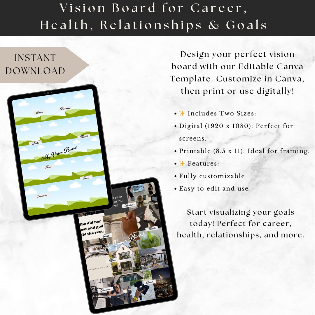 Editable Canva Vision Board Template | Digital Vision Board for ...
