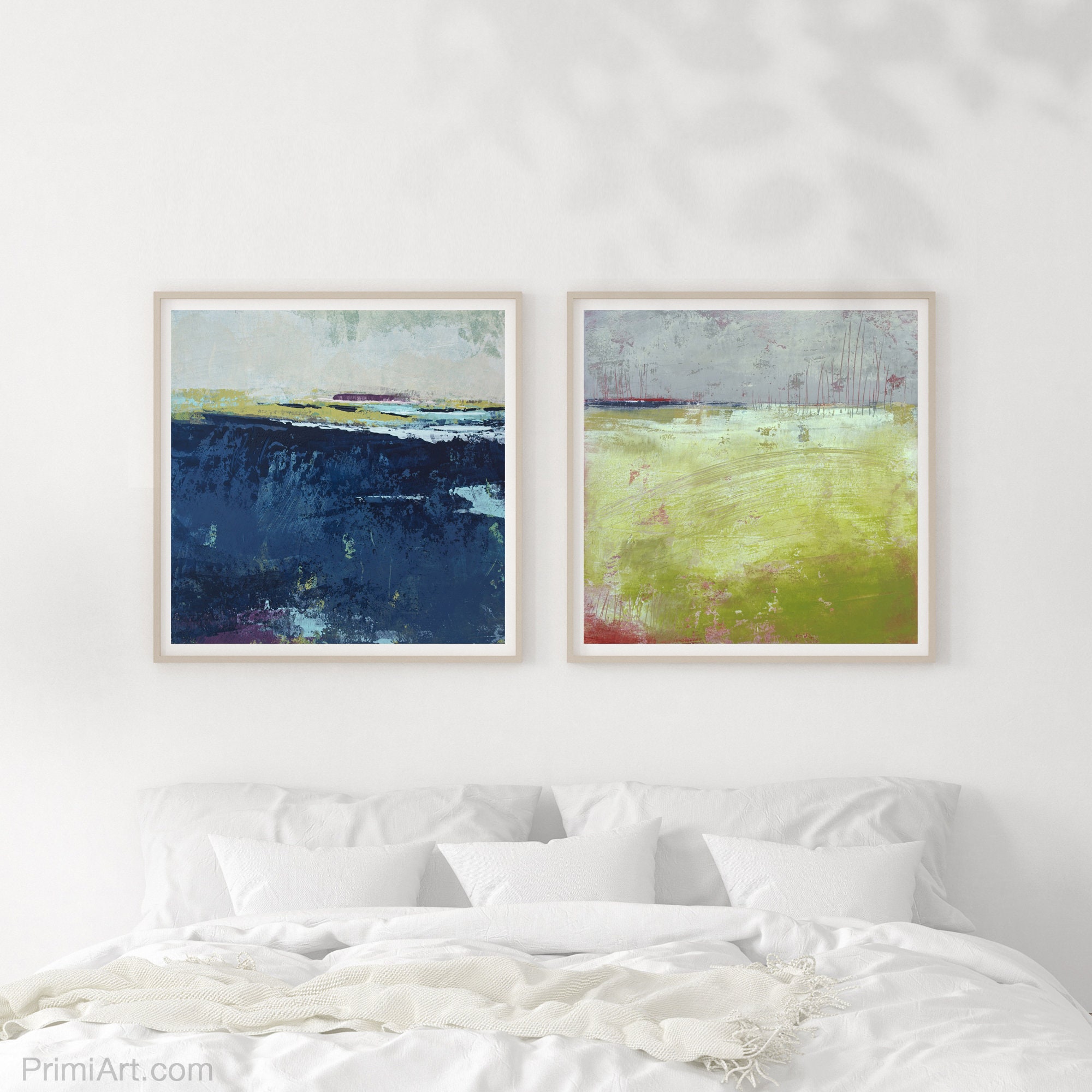 Indigo Chartreuse Druck 2er Set, Buntes Küsten Wandkunst Set ...