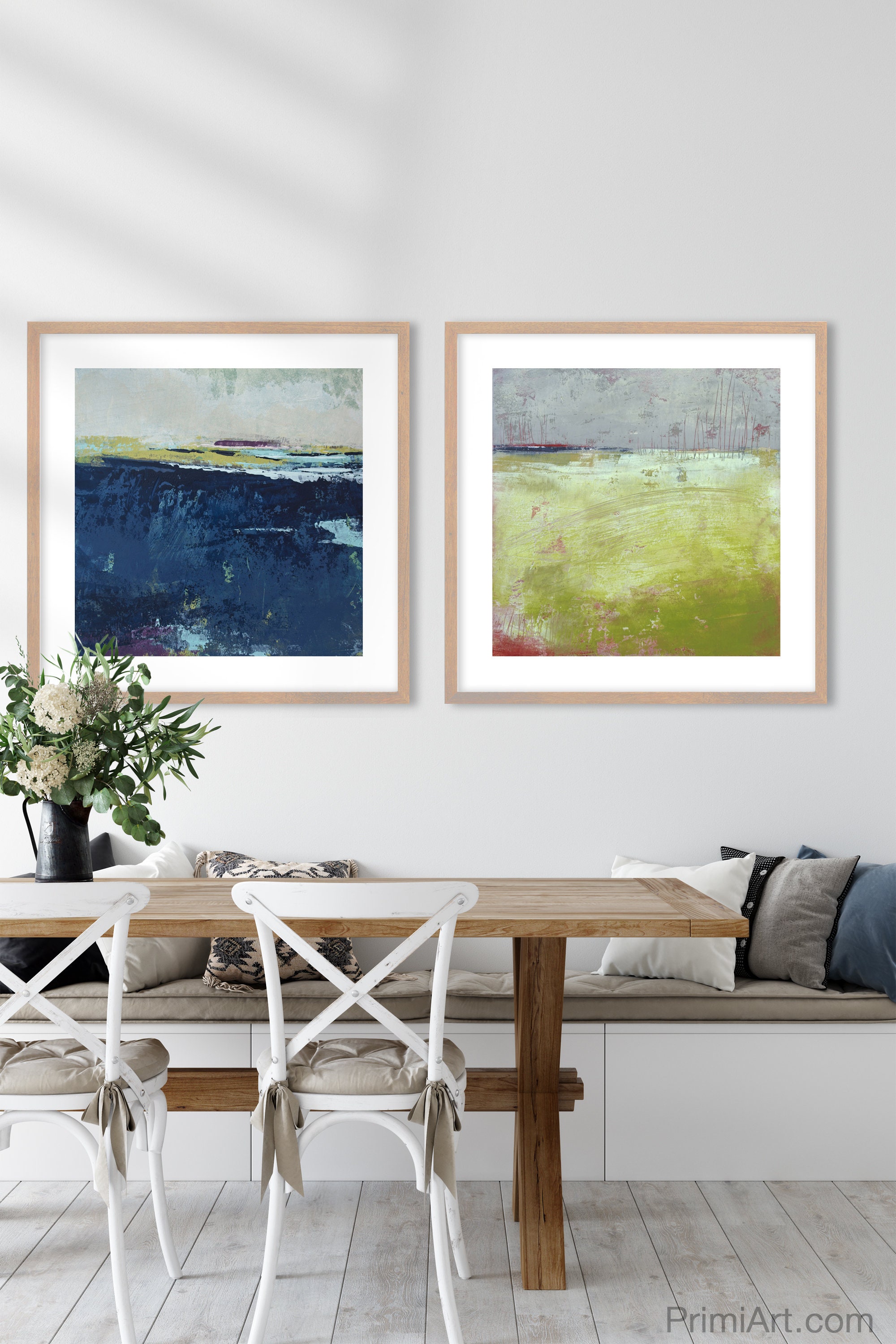 Indigo Chartreuse Druck 2er Set, Buntes Küsten Wandkunst Set ...