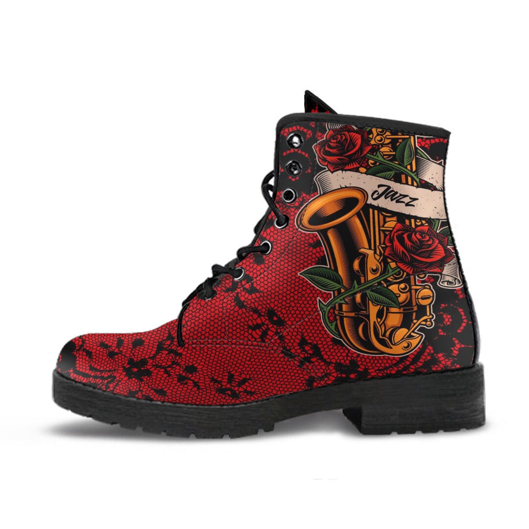 Combat Boots - Saxophone Art #12 Red | Player Mood Jazz Lovers, Custom ...