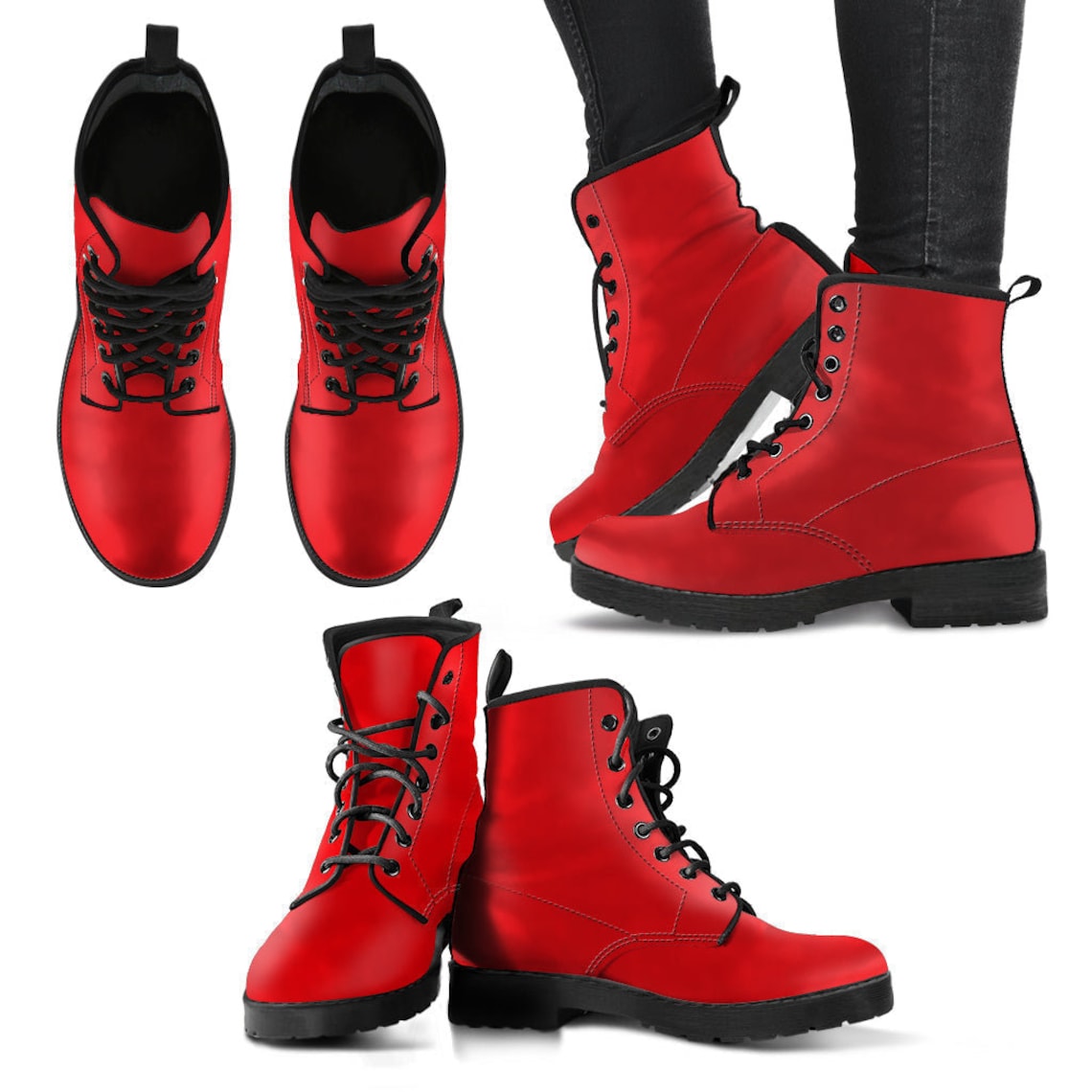 Combat Boots Red Red Combat Boots Goth Boots Handmade - Etsy