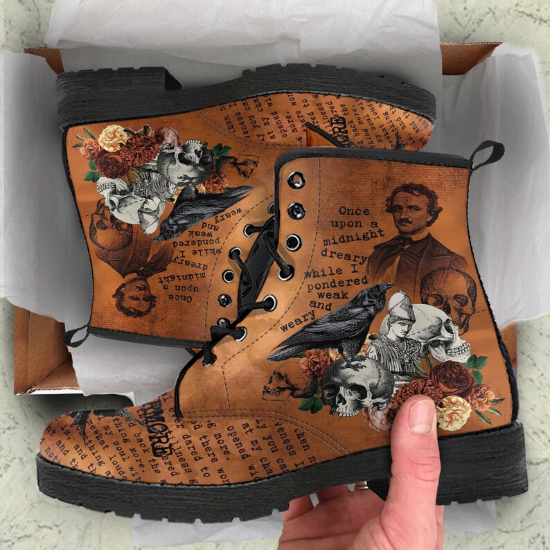Combat Boots - Edgar Allan Poe Inspired #112 the Raven | Witch Shoes ...