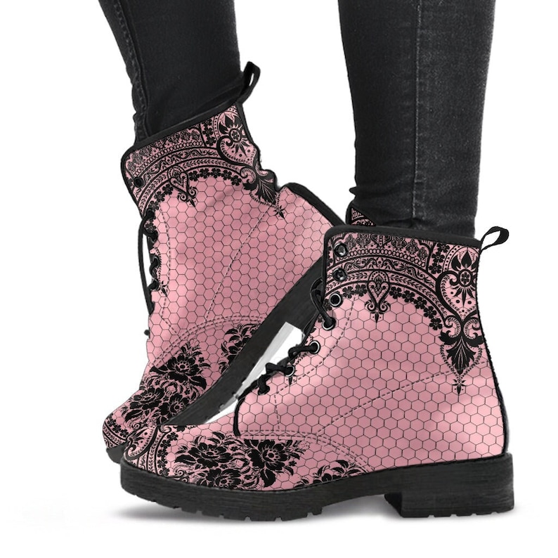 Pink Combat Boots Gothic Lace Print 109 Custom Shoes - Etsy