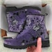 Purple Combat Boots - Gray Roses Dark Grunge Purple Boots for Women ...