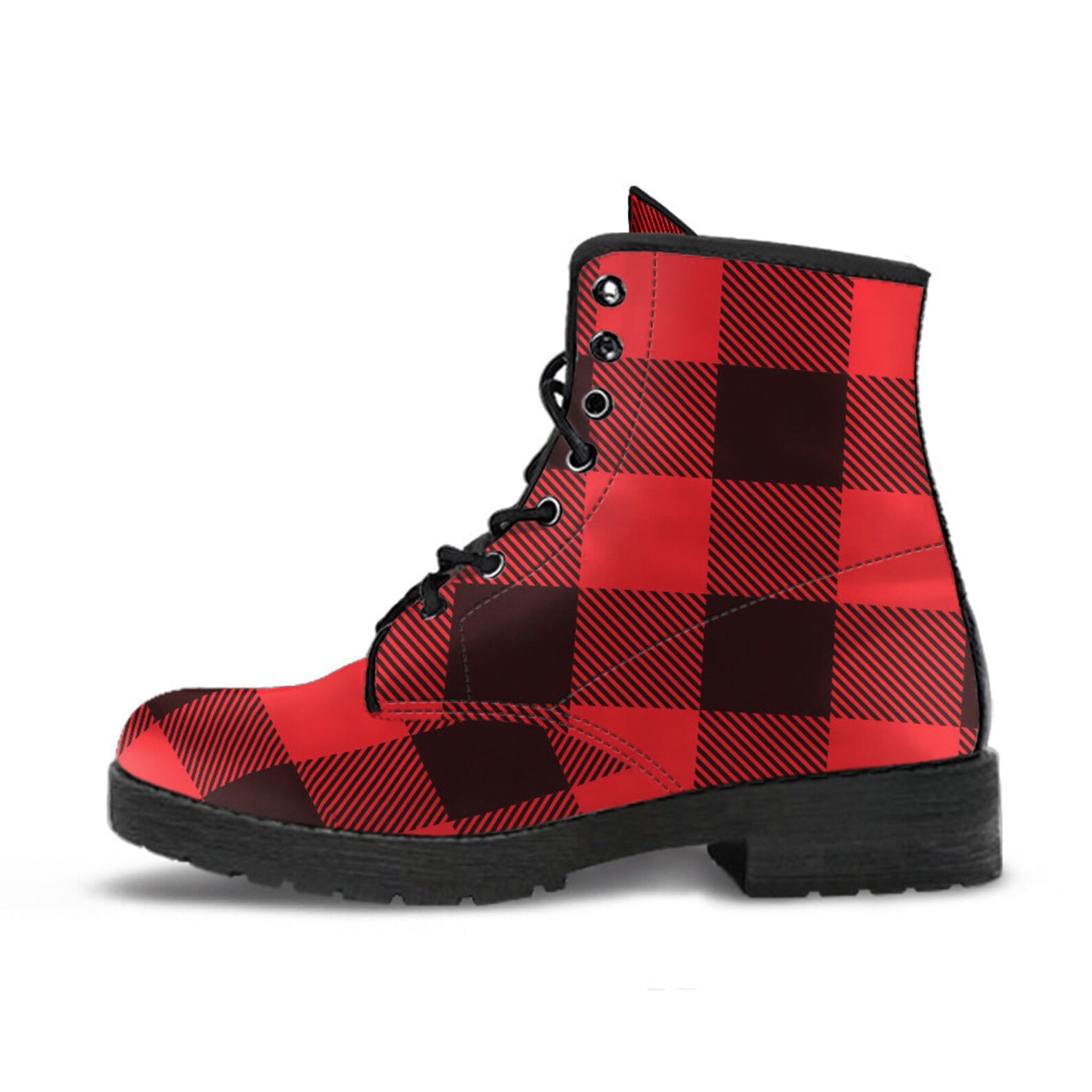 Combat Boots Black & Red Plaid Boots Red Boots Handmade - Etsy