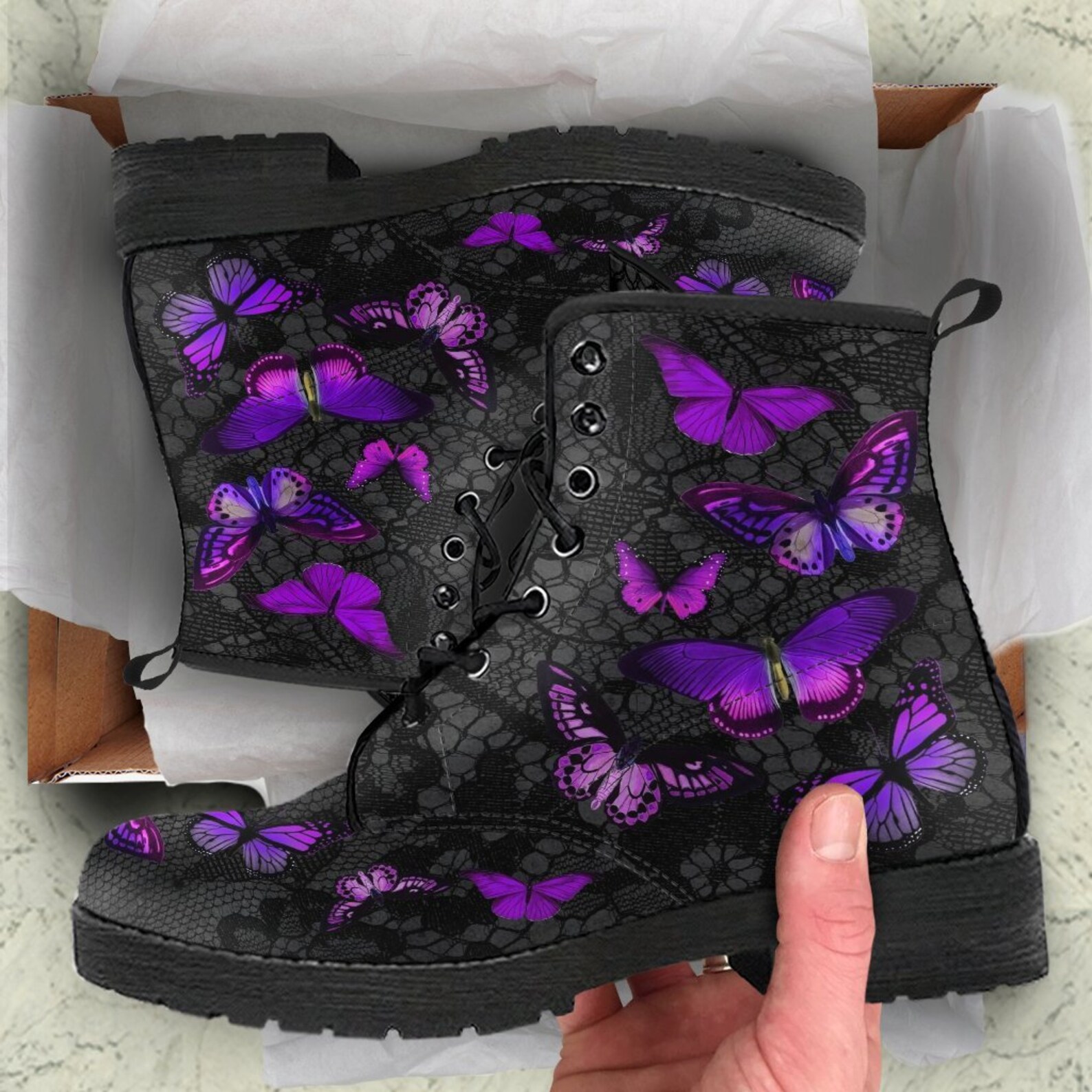 Combat Boots Butterfly Shoes 103 Purple Custom Shoes - Etsy
