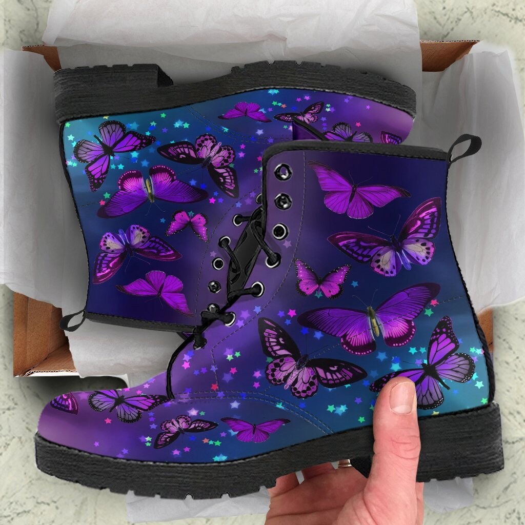 Combat Boots - Butterfly Shoes #104 Purple, Custom Shoes, Women's Boots ...