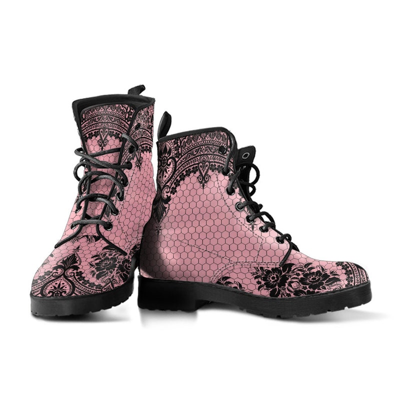 Pink Combat Boots Gothic Lace Print 109 Custom Shoes - Etsy