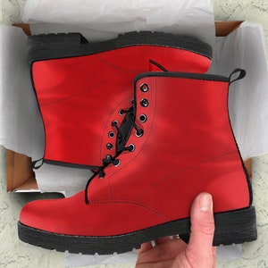 Combat Boots - Red | Red Combat Boots, Goth Boots, Handmade Lace up ...