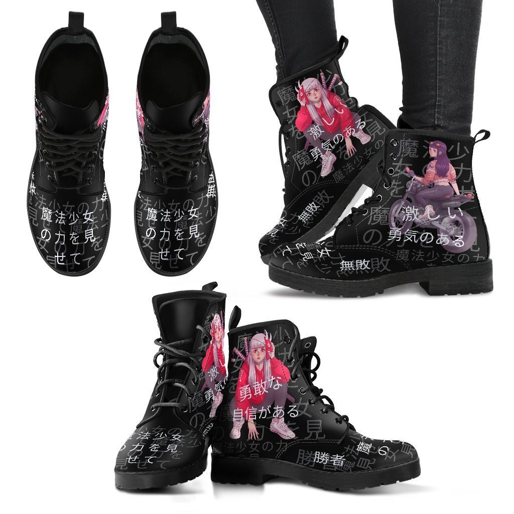 Anime Boots #7 - Black Combat Boots | Anime Custom Shoes, Vegan Leather ...