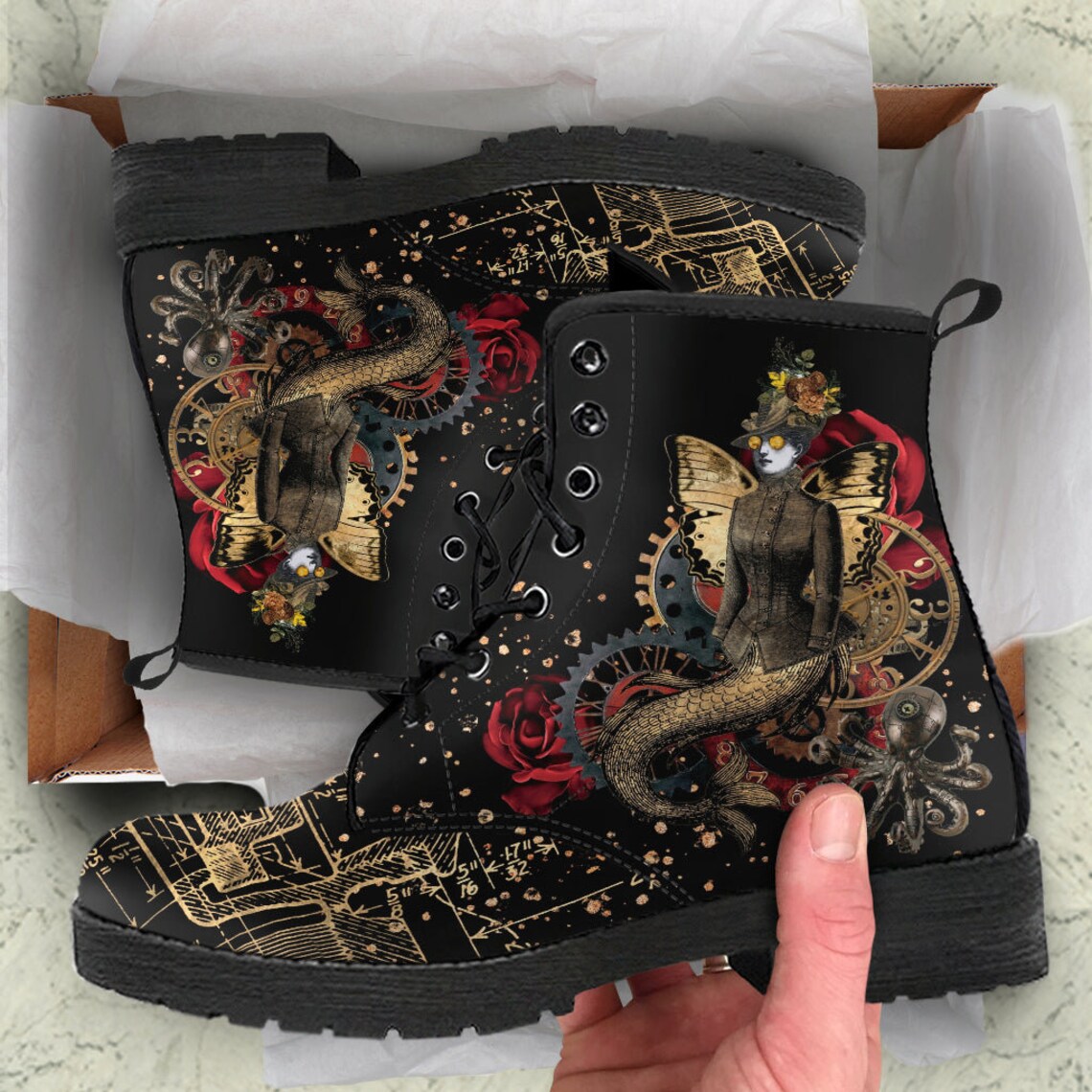Combat Boots Steampunk Inspired Design 110 Sci-fi Mermaid - Etsy