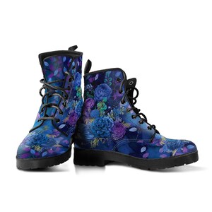 Combat Boots - Beautiful Flowers #101 Blue Purple Boots for Women ...
