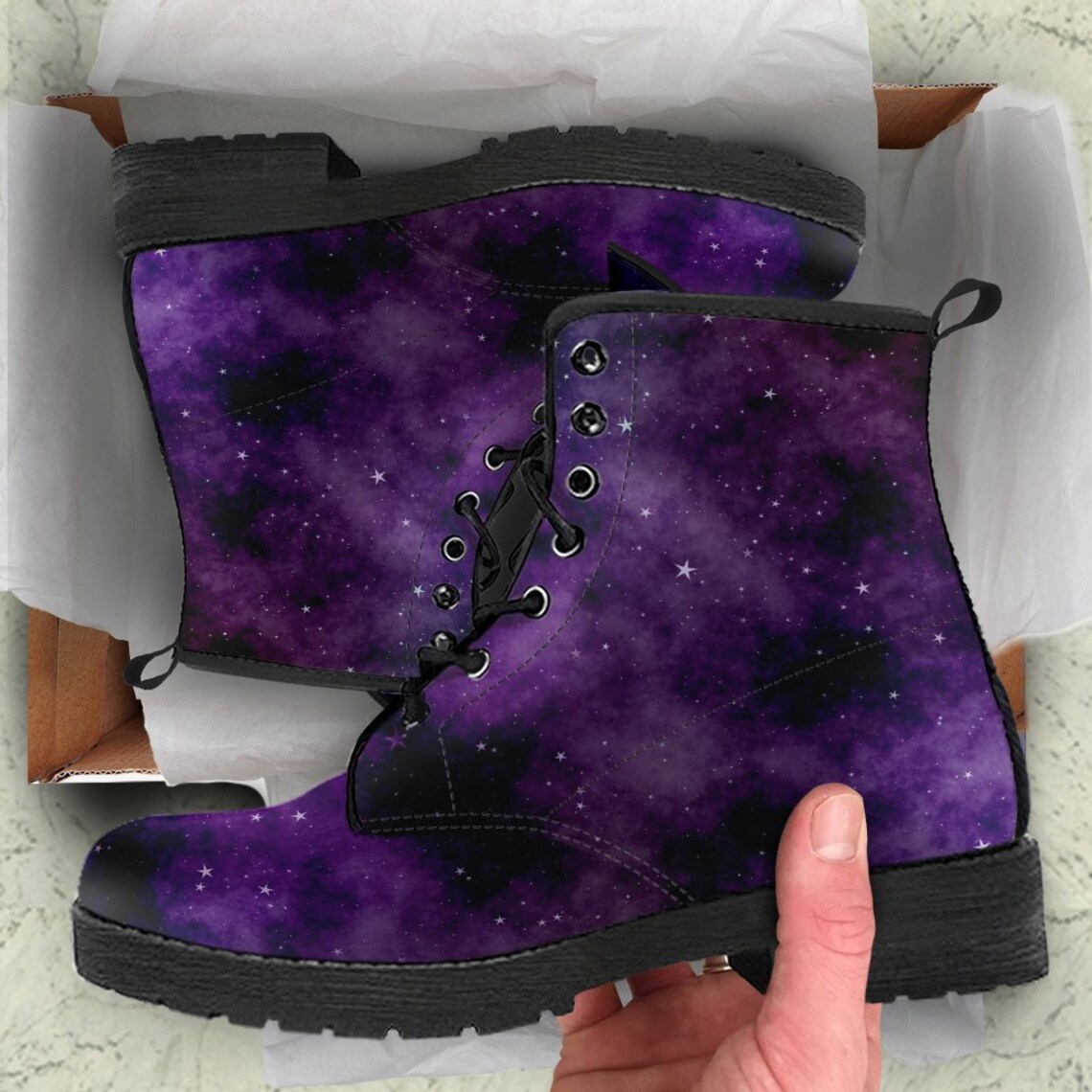 Purple Combat Boots Galaxy Purple Boots for Women Vegan - Etsy