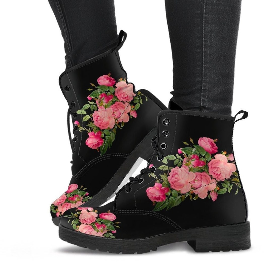 Combat Boots - Vintage Roses (black) | Women's Black Hipster Boots ...