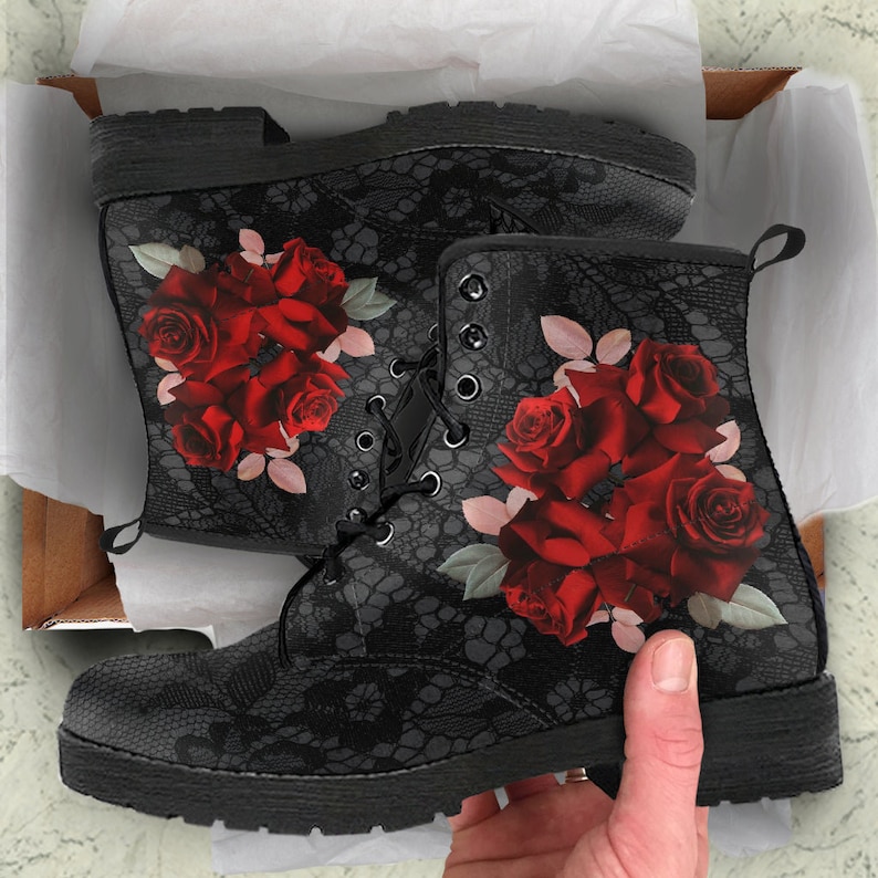 Combat Boots Beautiful Red Roses 101 Boho Shoes Handmade - Etsy