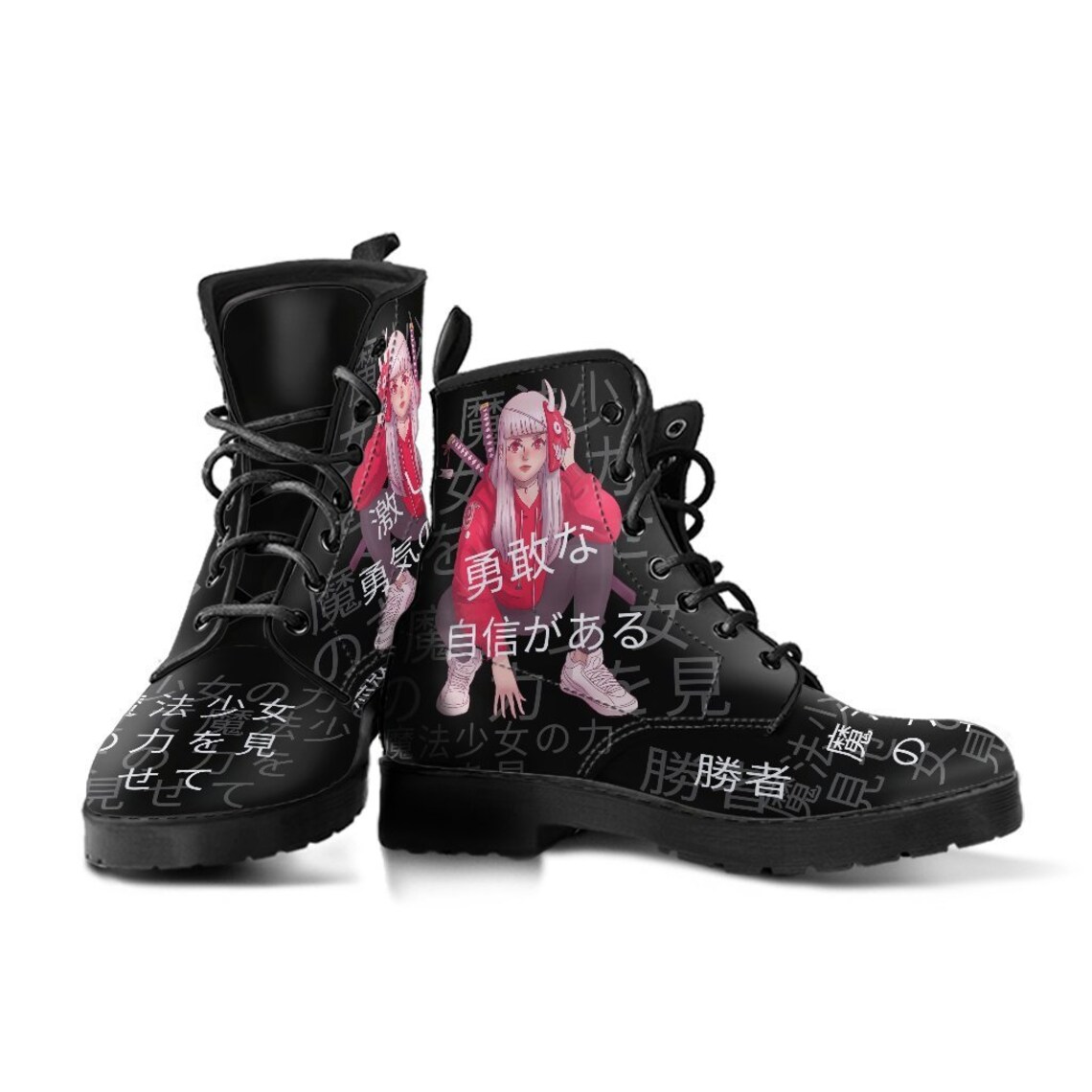 Anime Boots 7 Black Combat Boots Anime Custom Shoes | Etsy