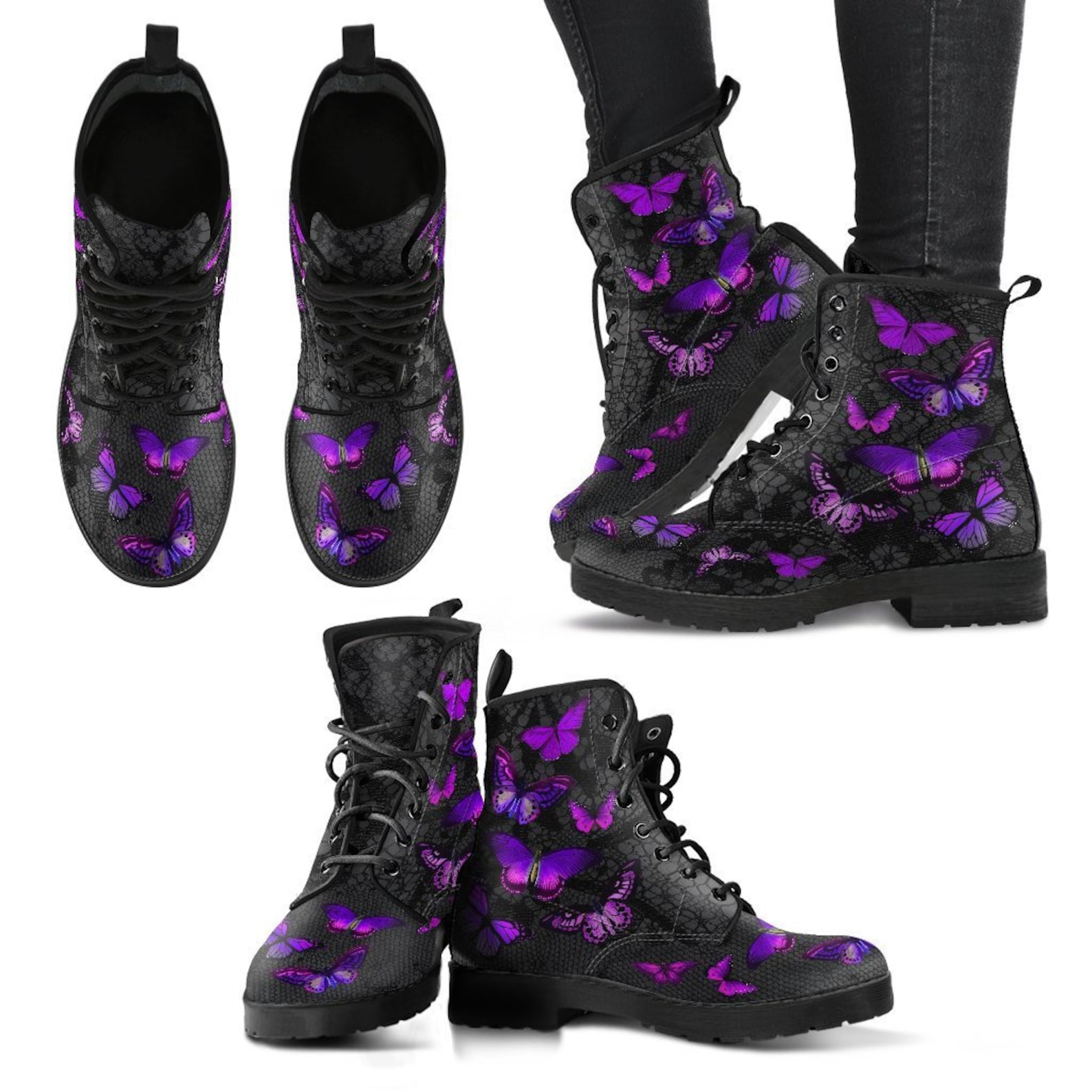 Combat Boots - Butterfly Shoes #103 Purple | Custom Shoes, Women's ...