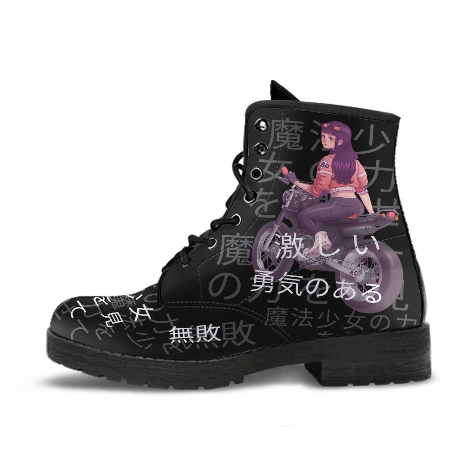 Anime Boots #7 - Black Combat Boots | Anime Custom Shoes, Vegan Leather ...