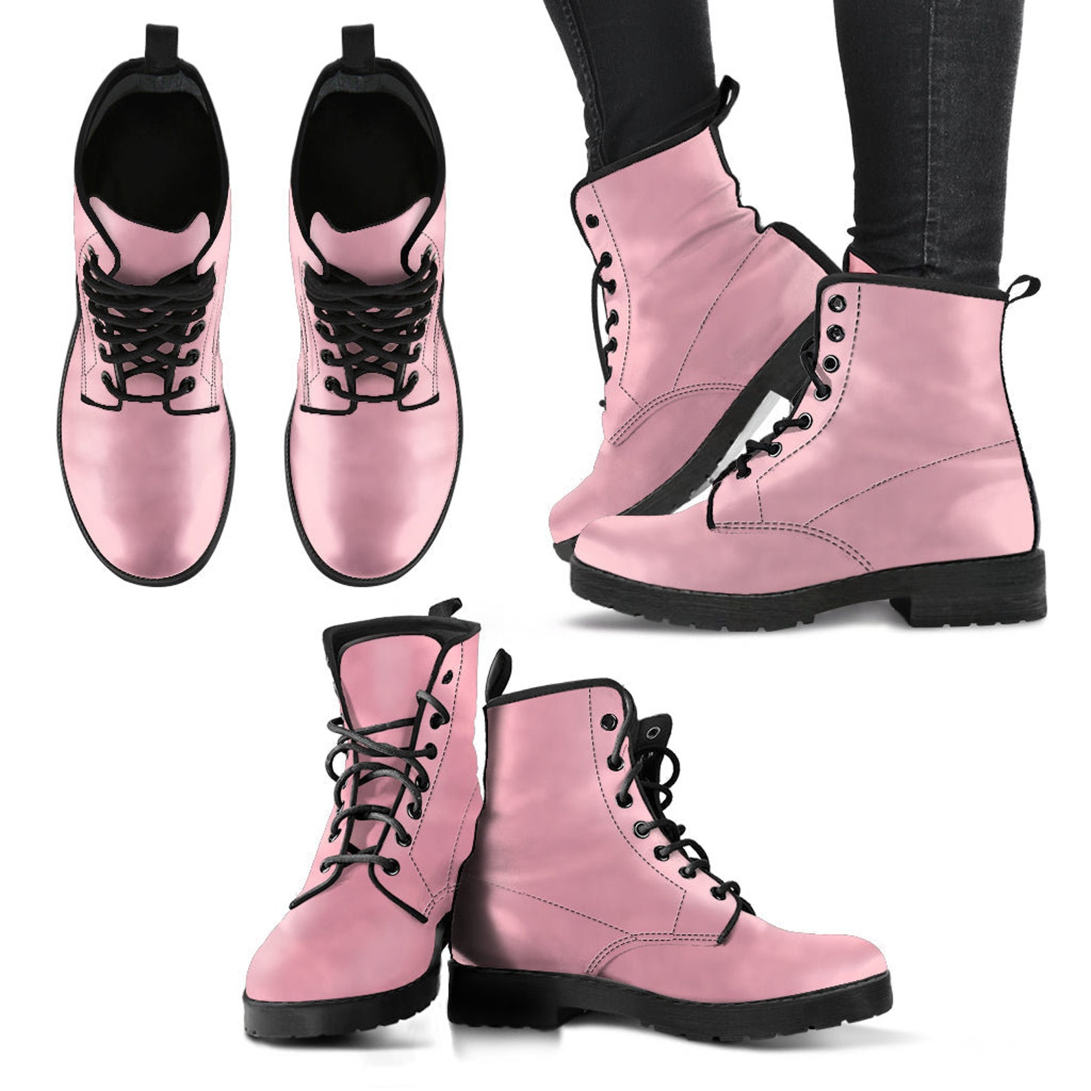 Combat Boots - Light Pink | Boho Custom Shoes, Handmade Lace up Boots ...