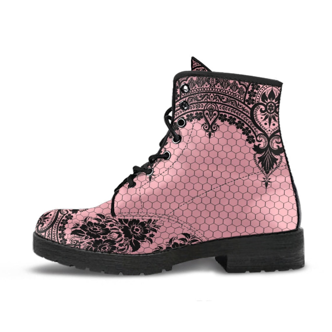 Pink Combat Boots Gothic Lace Print 109 Custom Shoes - Etsy