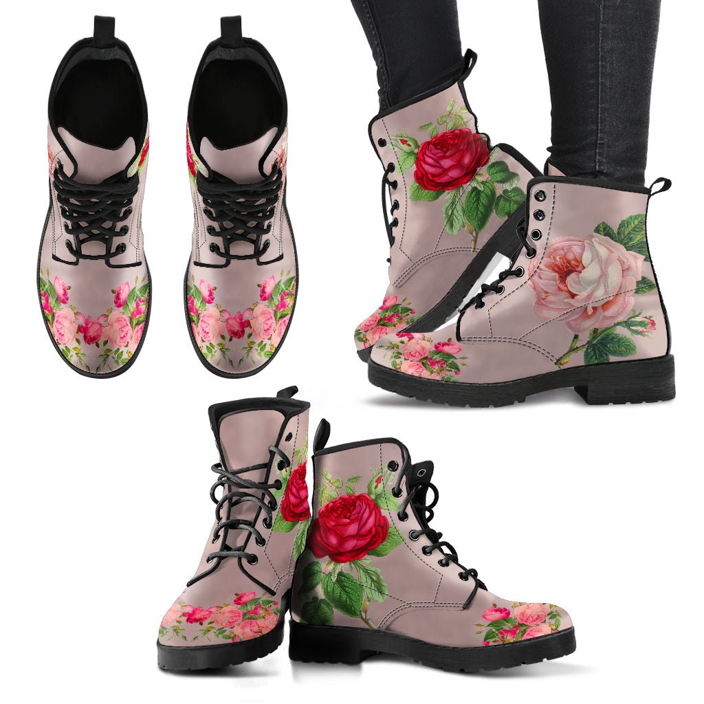 Combat Boots - Vintage Style Flowers | Boho Shoes, Handmade Lace up ...