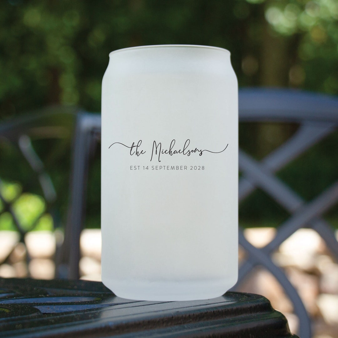 36pcs - Frosted Personalized Can Glass - Last Name Glass Wedding Favors ...