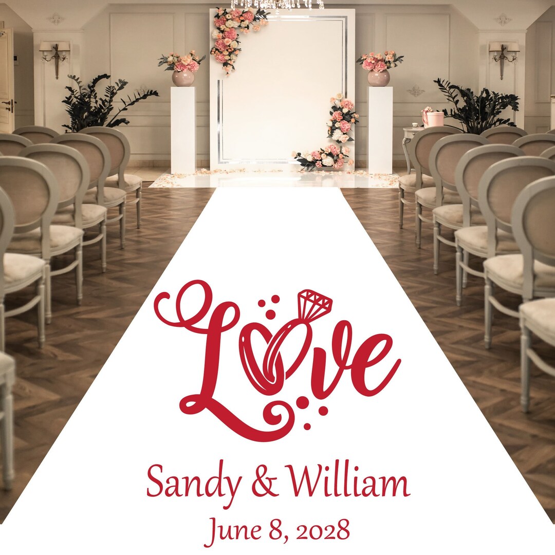 Personalized Wedding Ring Aisle Runner - Love Wedding Rings Names and ...