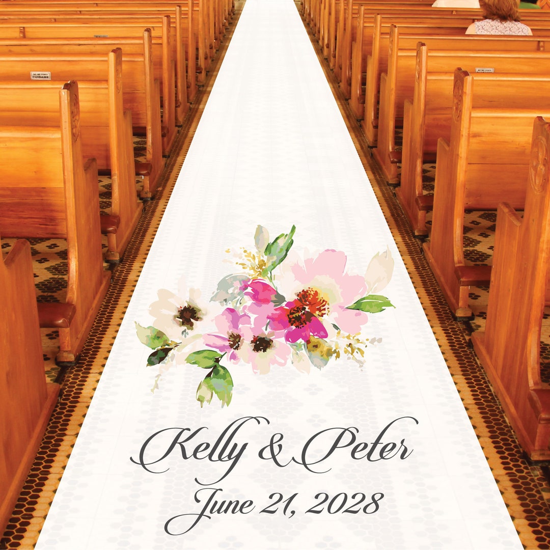 Personalized Wedding Aisle Runner - Water Color Flower Wedding Design ...