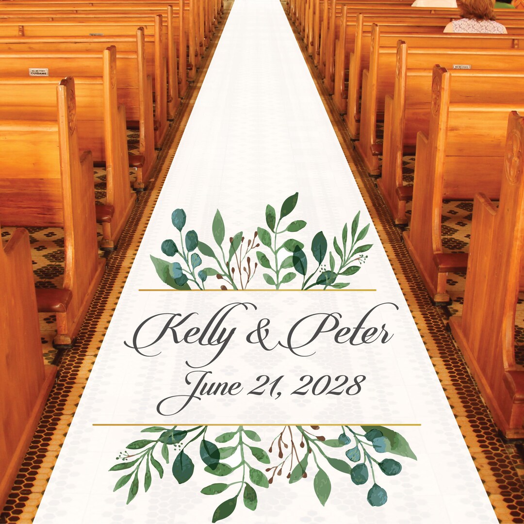Personalized Wedding Aisle Runner - Elegant Leaf Frame Wedding Design ...