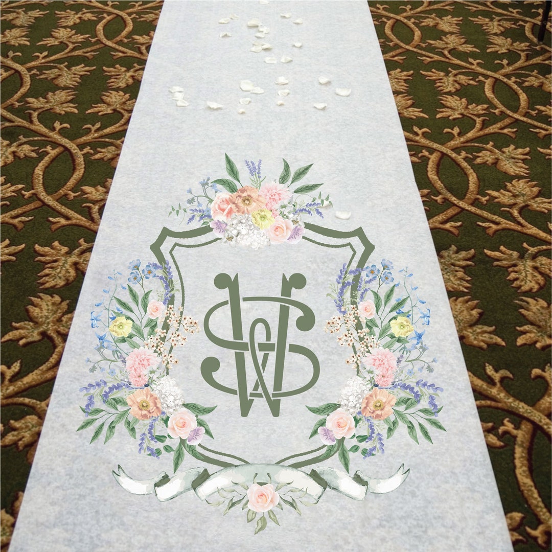 Personalized Wedding Aisle Runners Elegant Floral Monogram With Names ...
