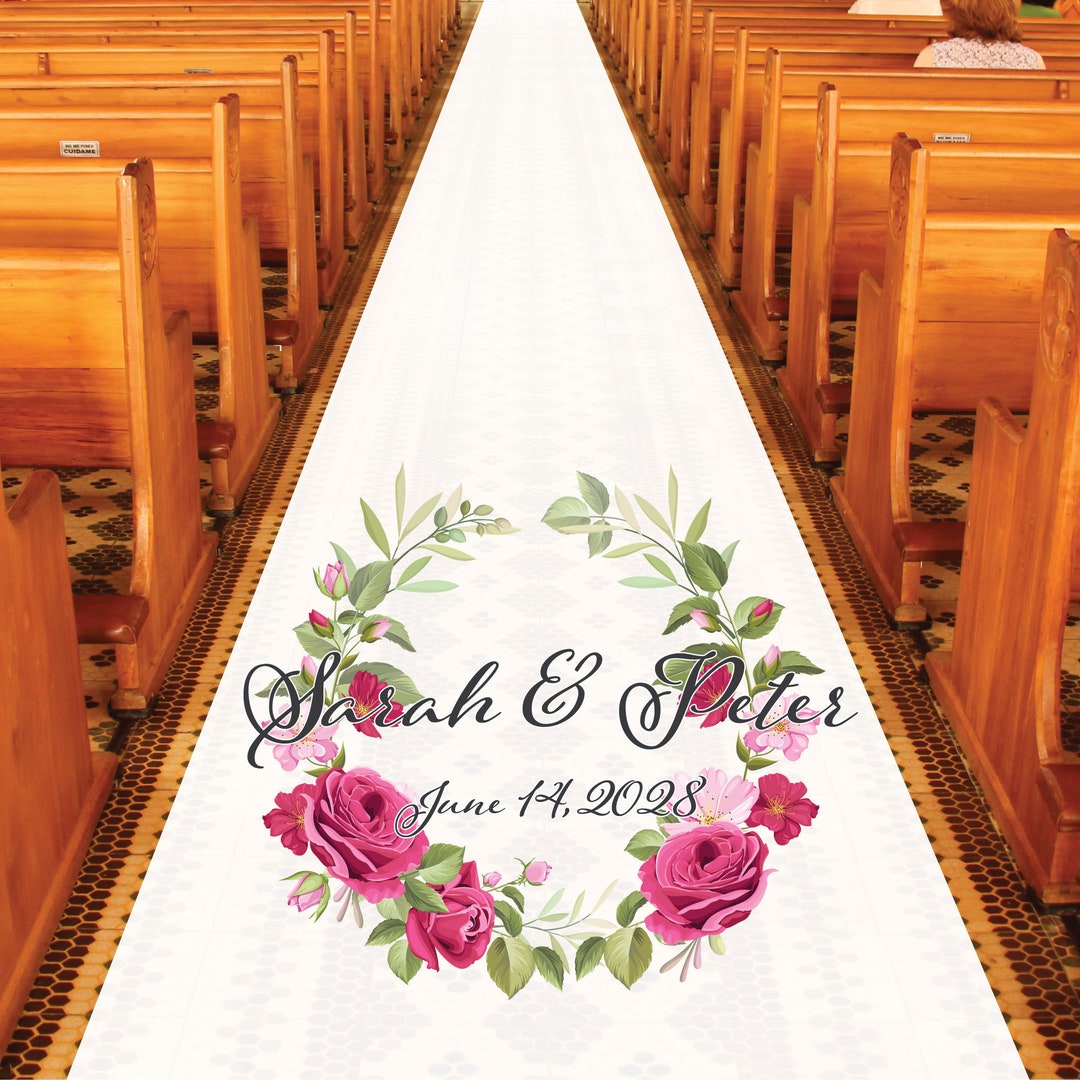 Personalized Wedding Aisle Runners - Wedding Elegant Rose Wreath Design ...