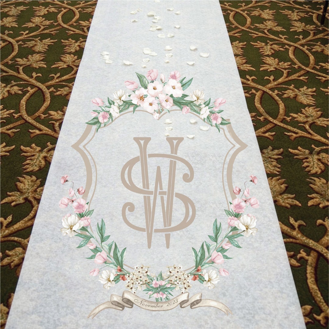 Personalized Wedding Aisle Runners - Elegant Floral Monogram With Names ...