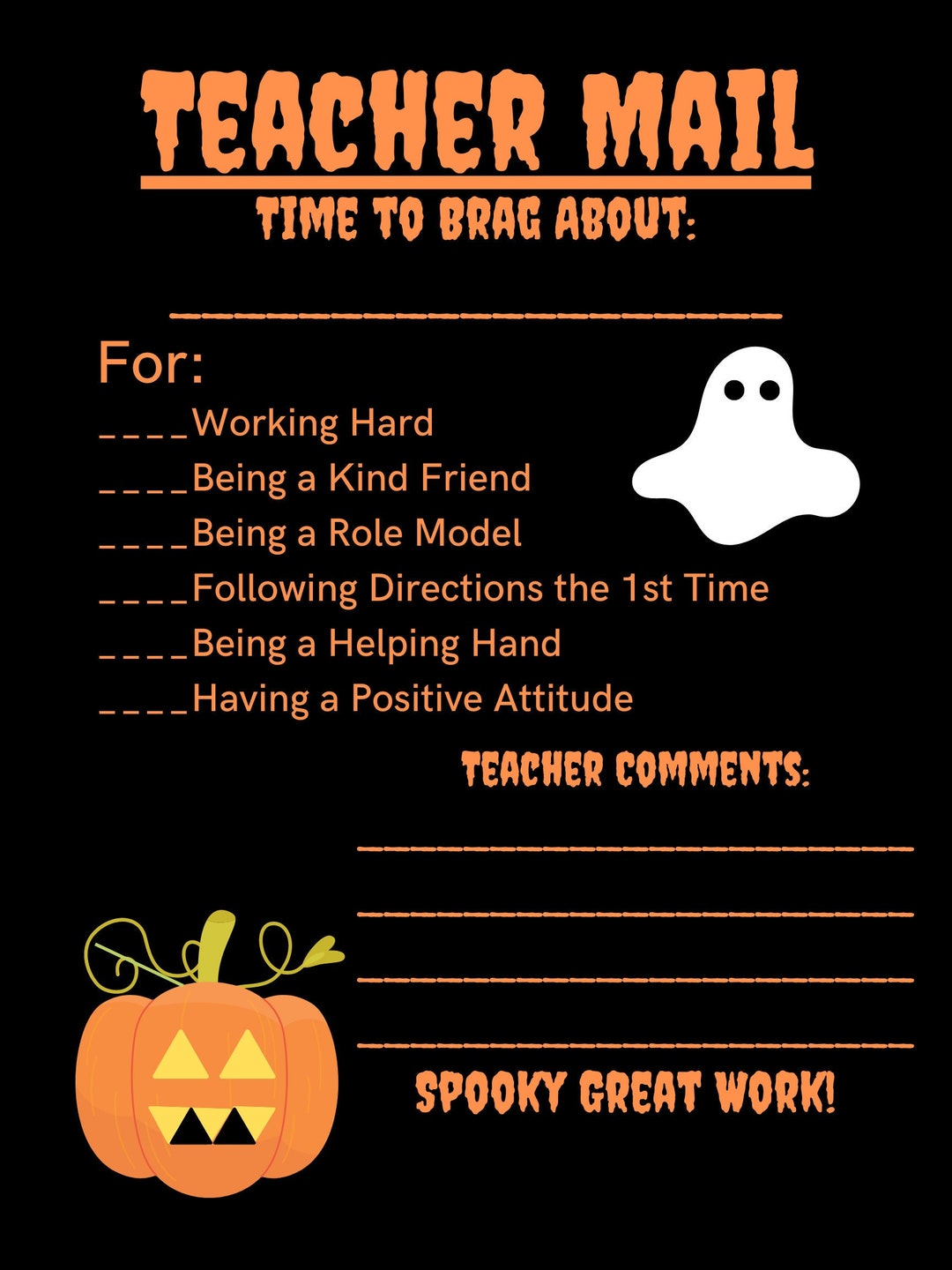 Positive Behavior Acknowledgement for Students (october) - Etsy