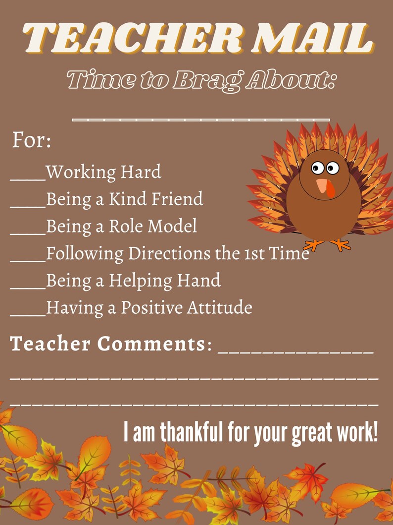 Positive Behavior Acknowledgement for Students (november) - Etsy