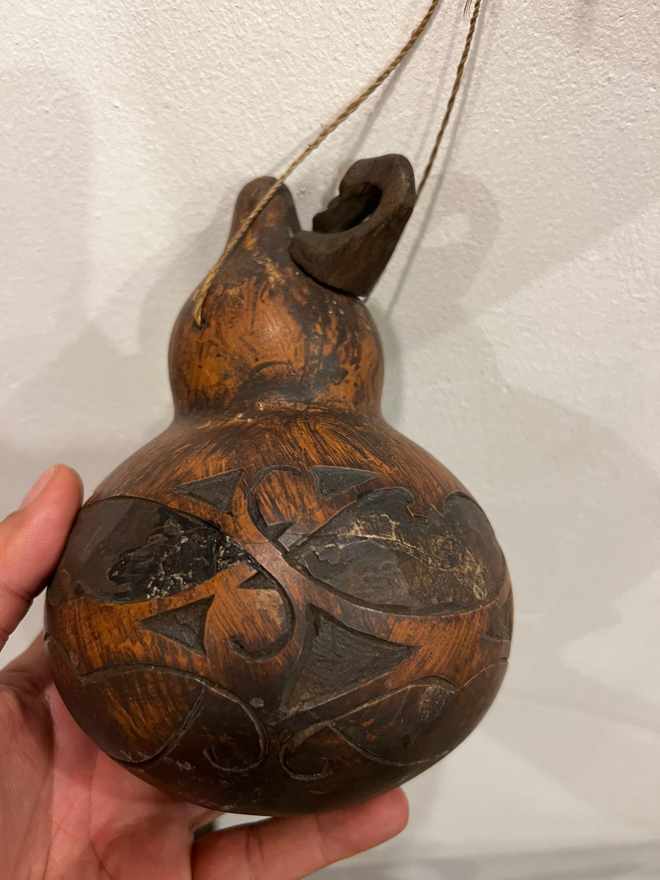 Old Wine Bottle/gourd Carved Dragon Container From Dayak Borneo. - Etsy