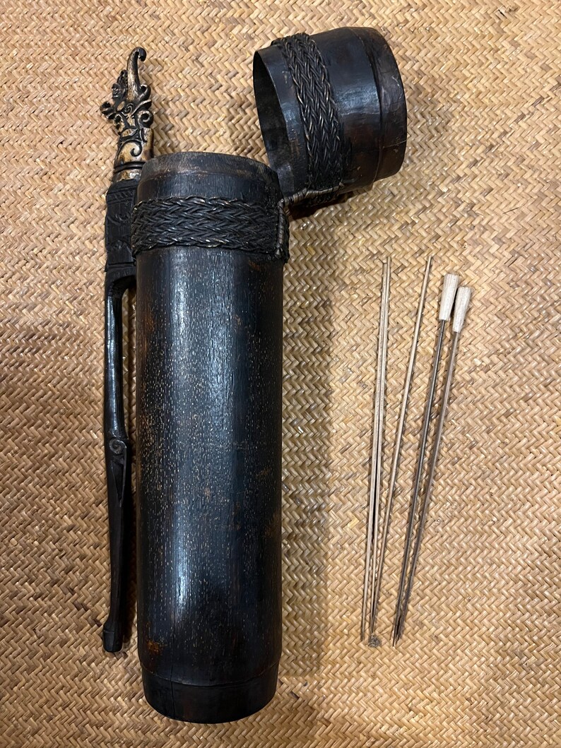 Borneo Head Hunter Bone Carved Dragon Darts/arrow Quiver Container ...