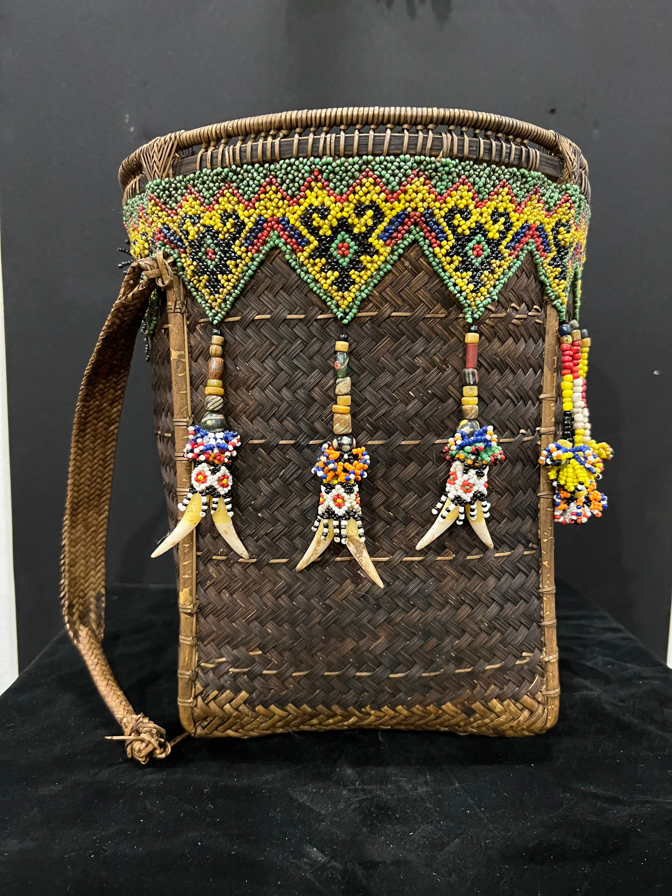 Superb Kayan Kenyah Wedding Rottan/bamboo/beads Basket From Dayak ...
