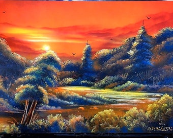 Lake Cabin Spray Paint Art - Etsy